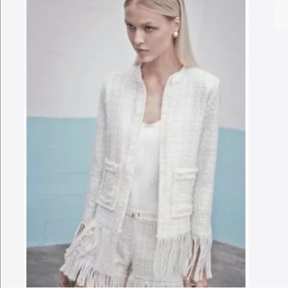Alexis | Jackets & Coats | Alexis Carter Ivory Boucle Tweed Fringe ...